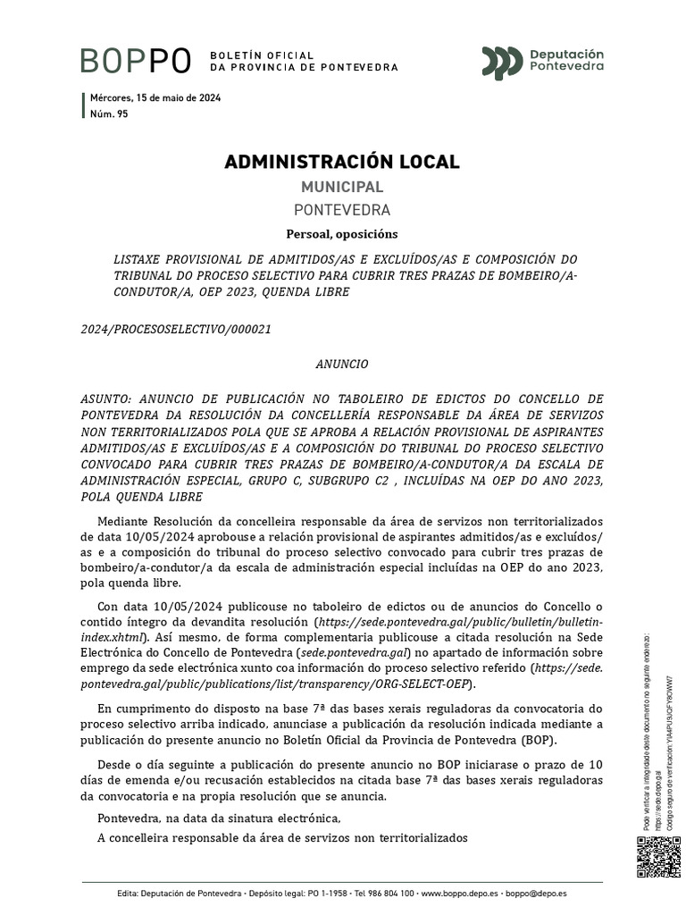 Anuncio BOP 15!05!2024 Lista Provisional | PDF