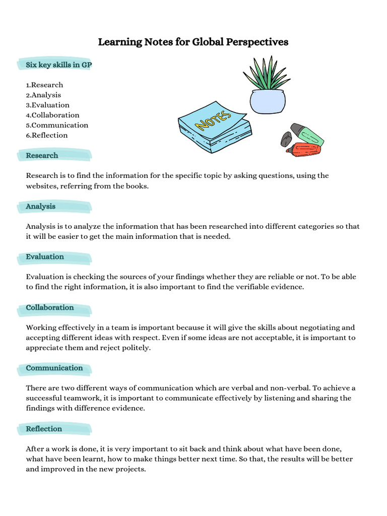Lesson Notes For Global Perspectives | PDF