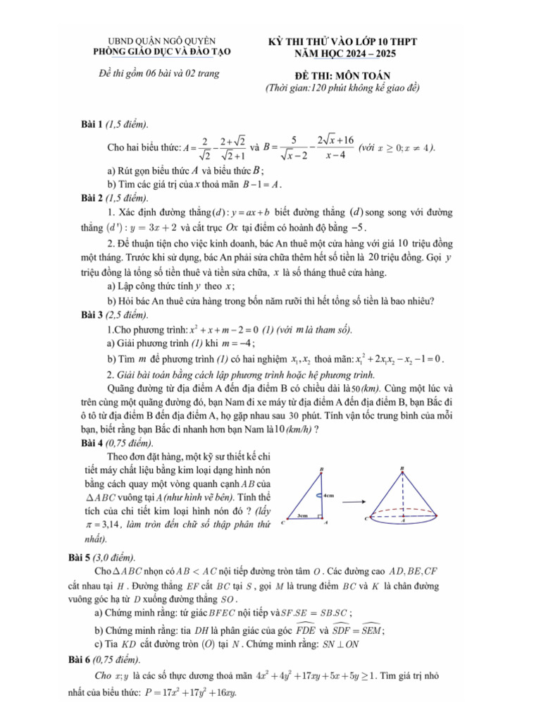 Math Test For Middle School Level - HB (Location) | PDF