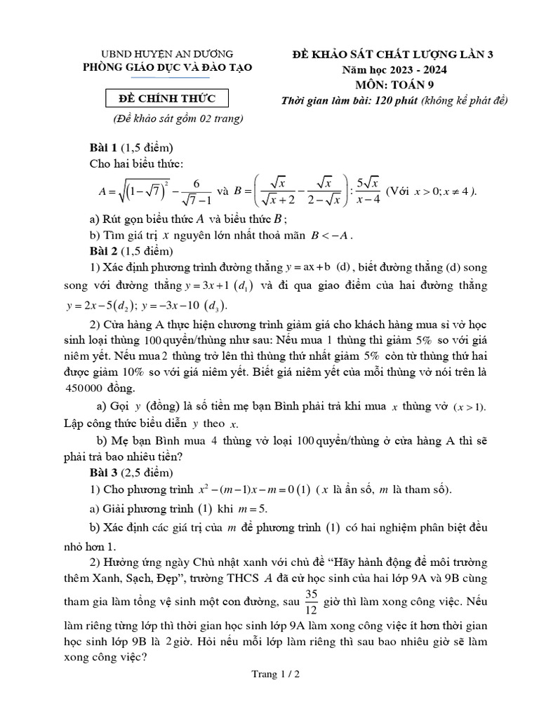 Math Test For Middle School Level - AD (Location) | PDF