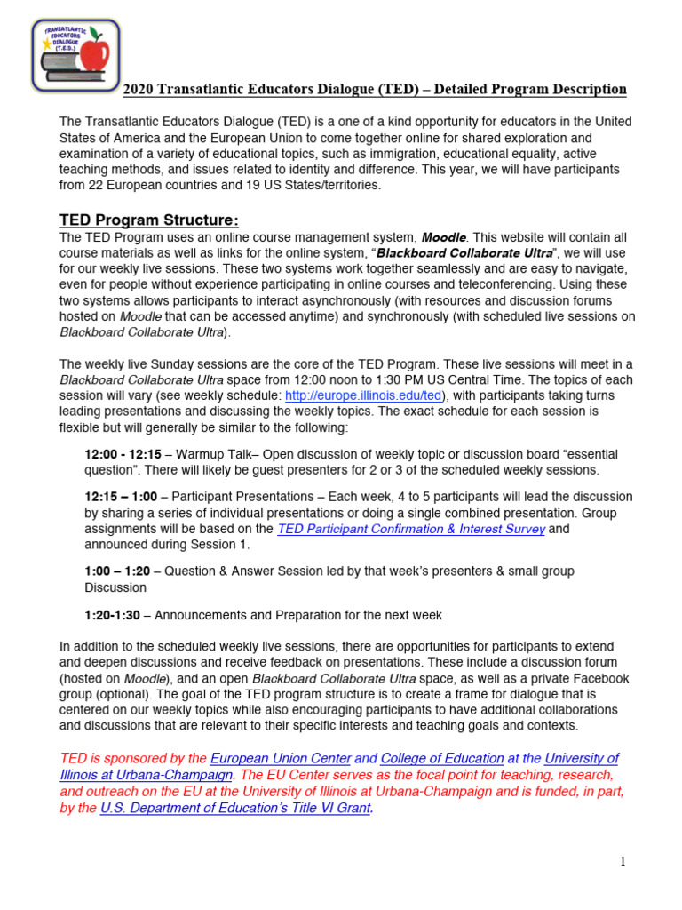 2020 TED - Detailed Program Description | PDF | Login | Moodle