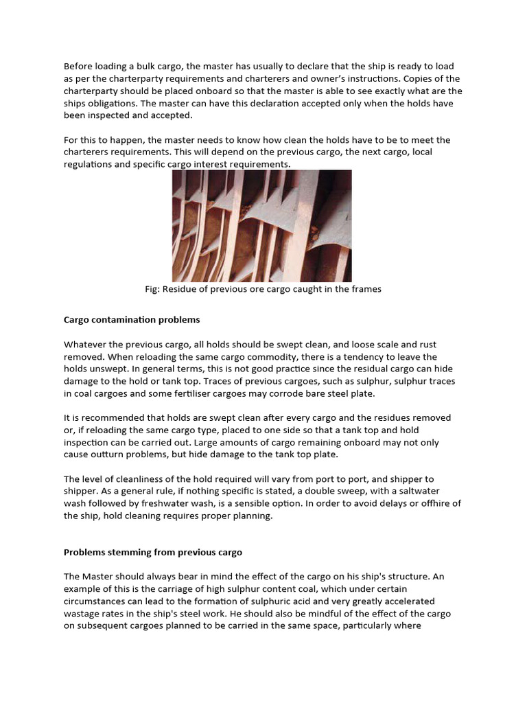 Cargo Various Hold Cleaning Problems For Bulk Carrier and Required Action | PDF | Cargo | Rust