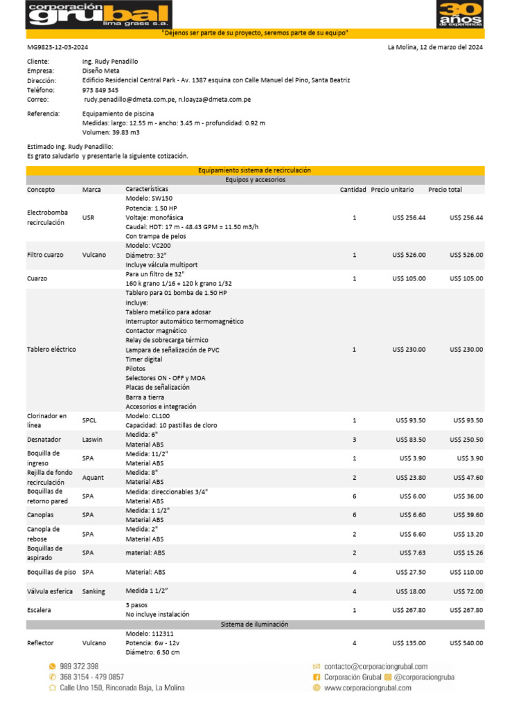 Presupuesto Equipamiento Piscina Grubal | PDF | Presupuesto | Piscina
