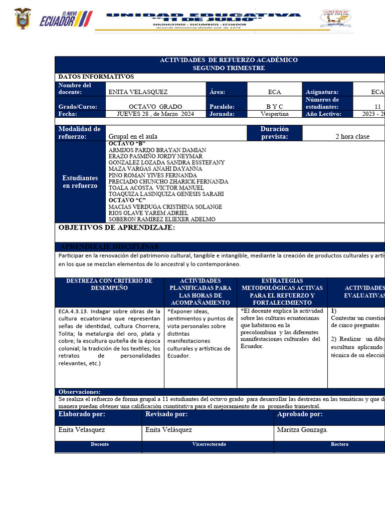 Actividades de Refuerzo 2do Trimestre Eca | PDF | Aprendizaje