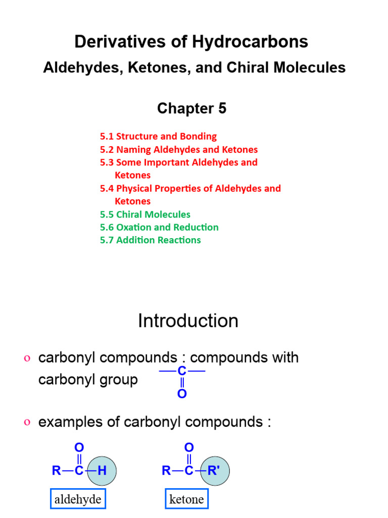 Chapter 5 Aldehydes, Ketones, and Chiral Molecules | PDF | Aldehyde | Functional Group