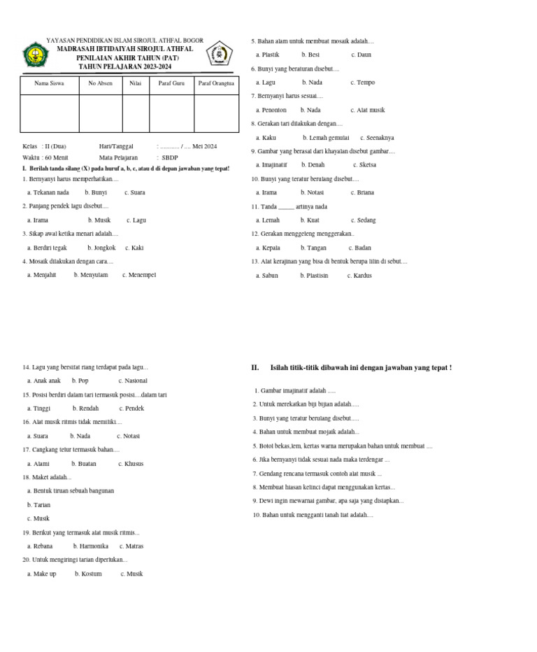 Soal Pat SBDP 2024 - 090140 | PDF