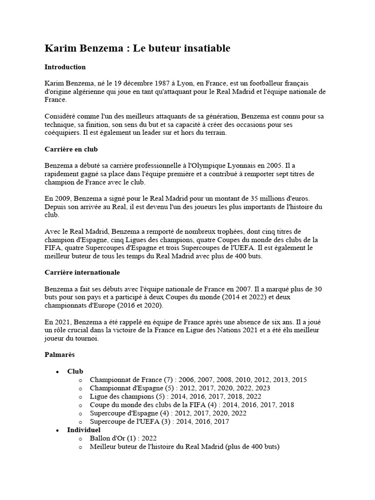 Karim Benzema | PDF | Football | Des sports