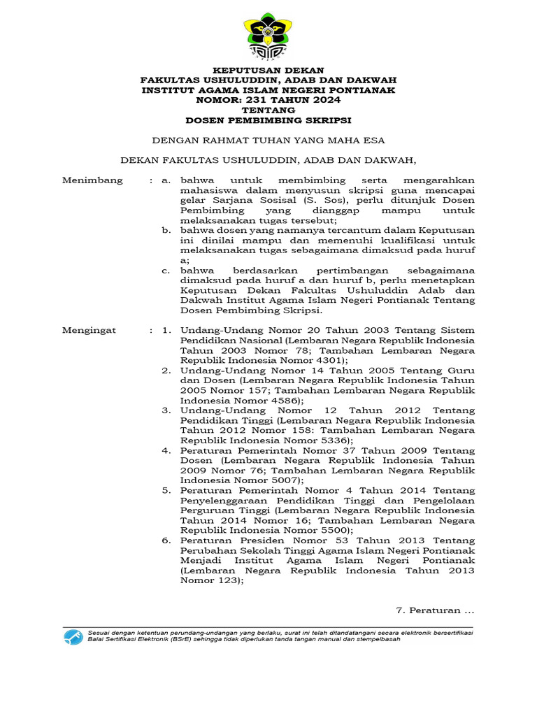 Keputusan Dosen Pembimbing Skripsi | PDF