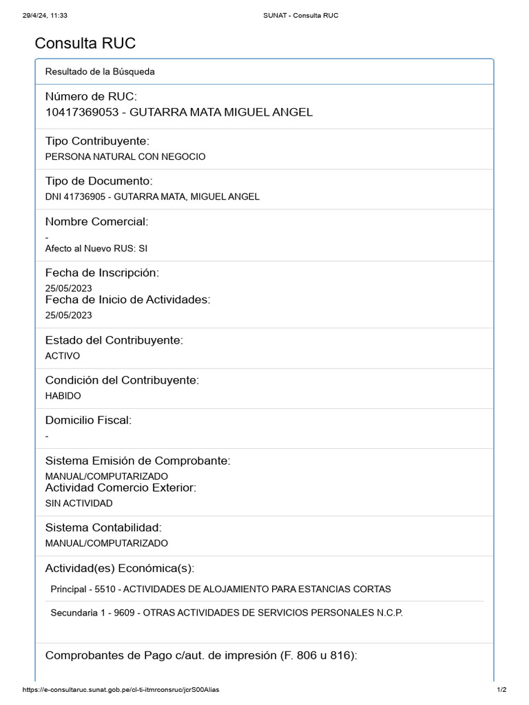 SUNAT - Consulta RUC | PDF