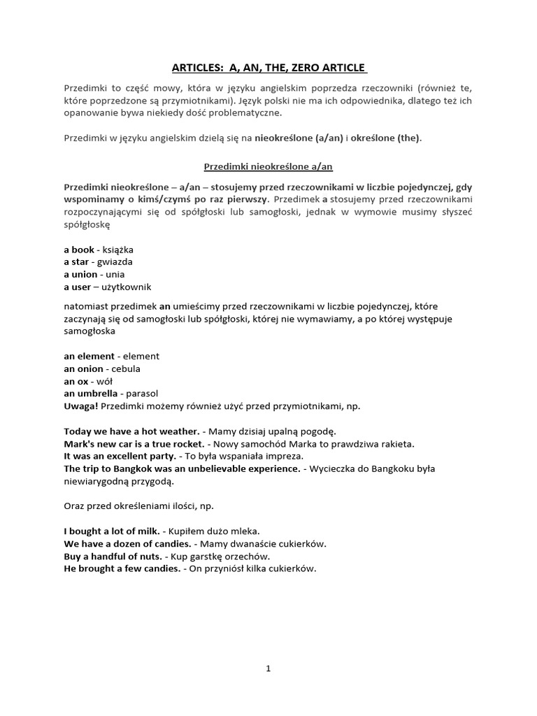 Articles - A, An The, Zero Article - TEORIA | PDF