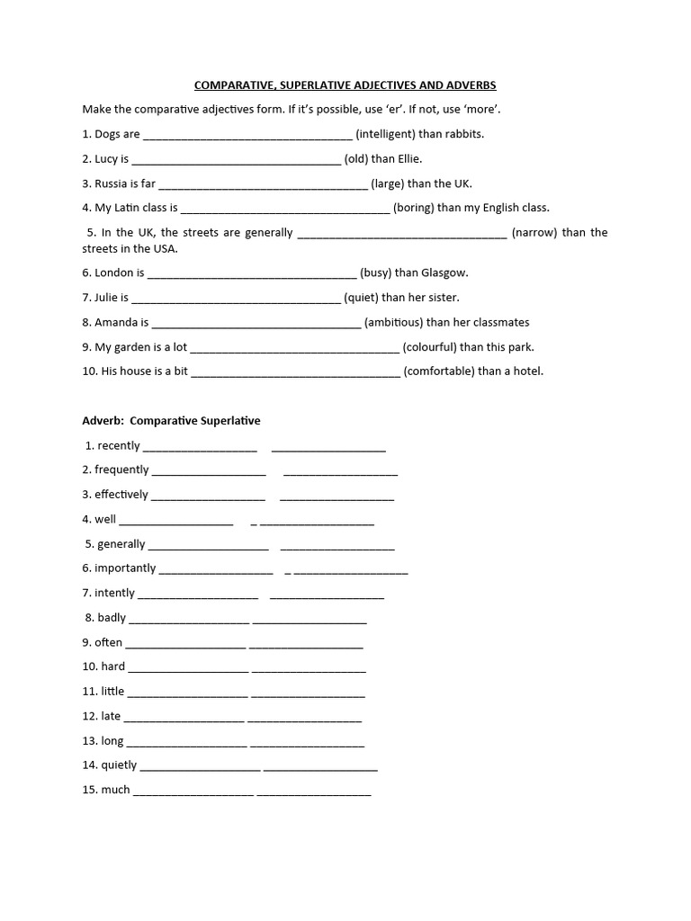 COMPARATIVE, Superlative - Adjectives, Adverbs | PDF