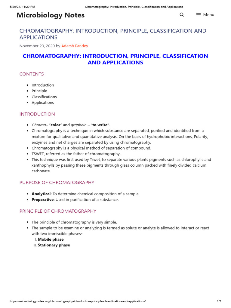 Chromatography - Introduction, Principle, Classification and ... Chromatography - Introduction, Principle, Classification and ...