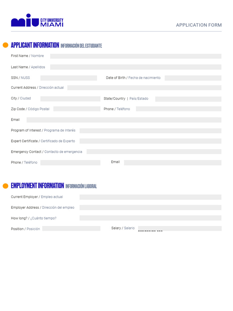 ENG-ESP Aplication Form - MIU | PDF | Educación Secundaria | Etapas ...