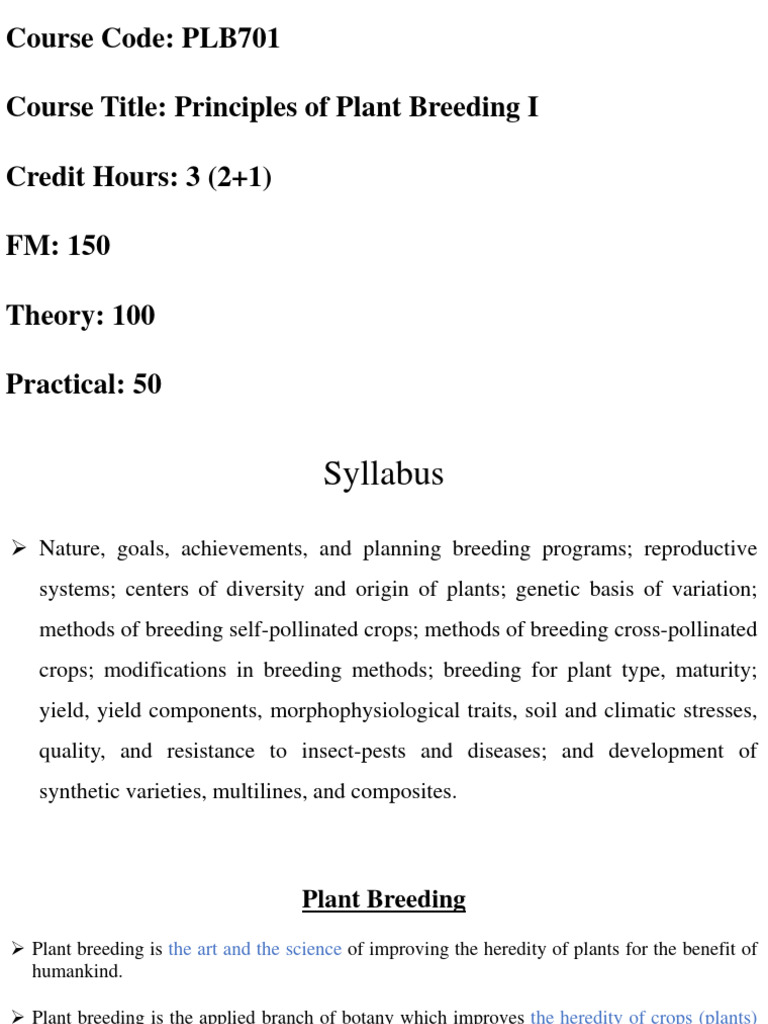 Introduction - Plant Breeding I | Download Free PDF | Plant Breeding | Cereals