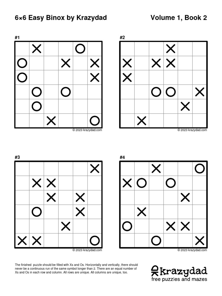 6x6 Easy Binox Puzzles Vol 1 | PDF | Home & Garden