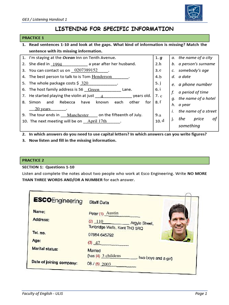GE3 - Listening - Handout 1 | PDF