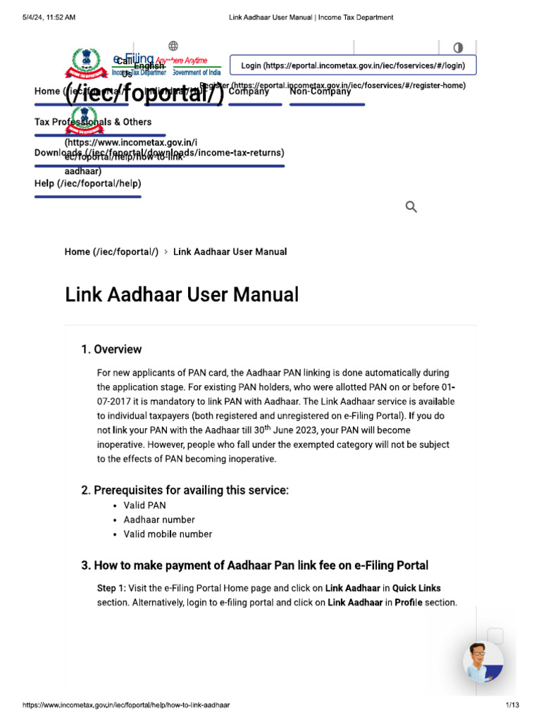 Link Pan Aadhar Process | PDF