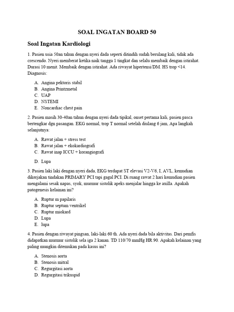 Soal Ingatan Kardiologi dan EKG | PDF