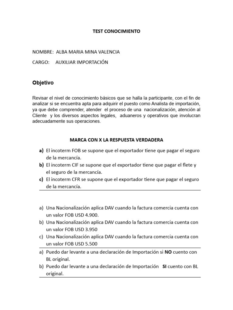Test Conocimiento Alba | PDF | El comercio internacional | Comercio