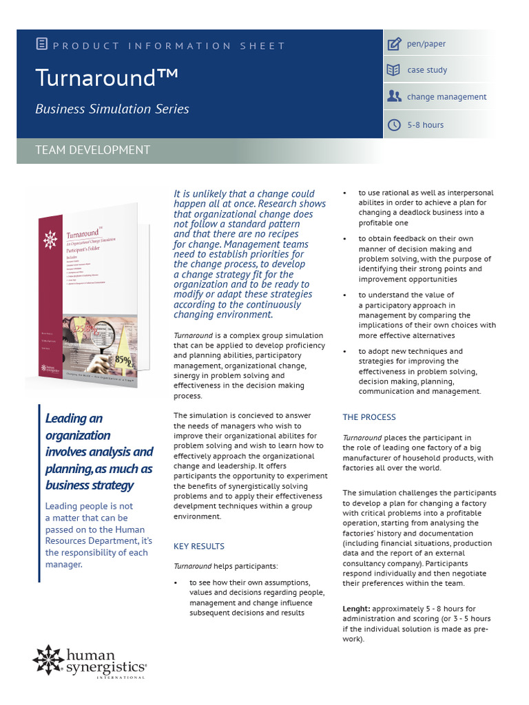 Product Information Sheet - Turnaround | PDF | Strategic Management ...