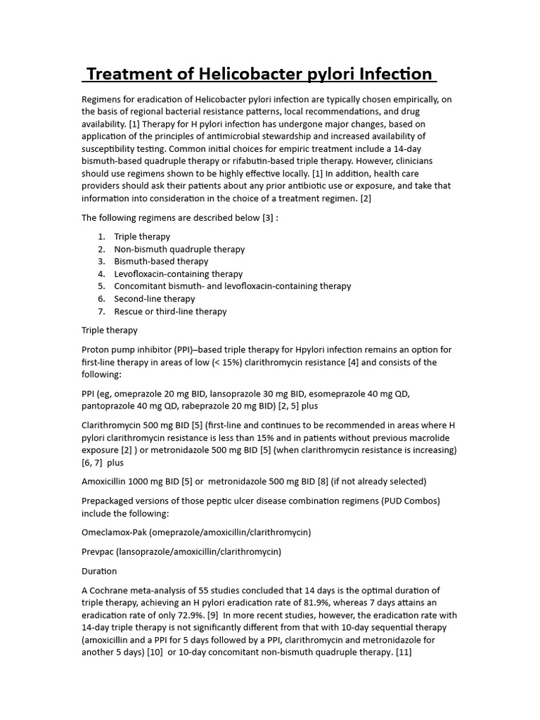 Helicobacter pylori Infection Treatment | PDF | Therapy | Medical ...