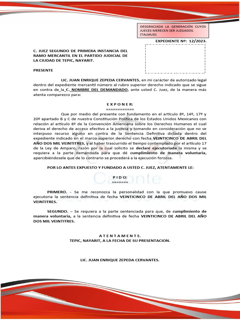 Cause Ejecutoria Sentencia Definitiva | PDF | Sentencia (ley) | Separación de poderes
