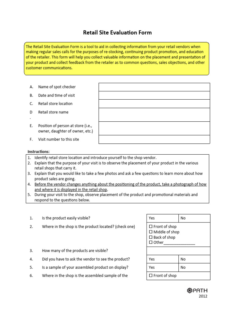 Retail Site Evaluation Form | PDF | Point Of Sale | Retail