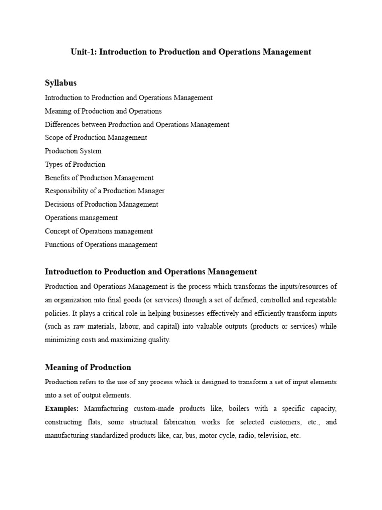 POM-UNIT-1 | PDF | Operations Management | Supply Chain POM-UNIT-1 | PDF | Operations Management | Supply Chain
