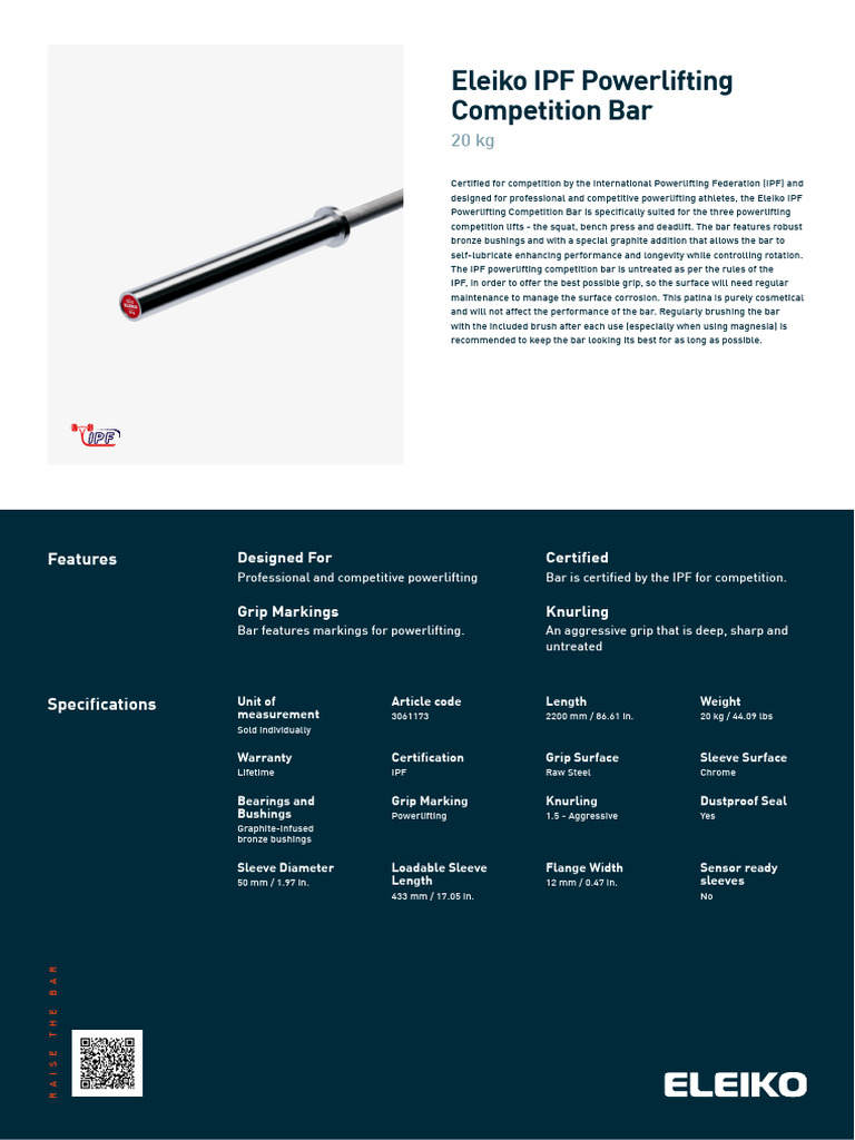 Eleiko IPF Powerlifting Bar 20kg | PDF | Weight Training