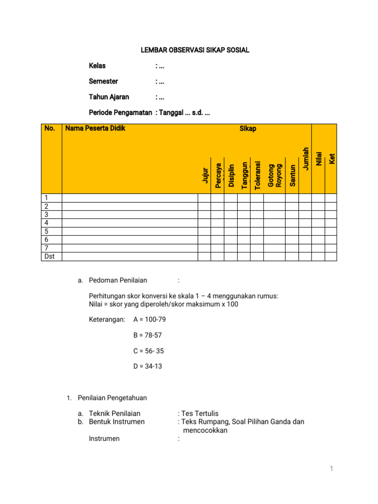 Penilaian RPP SONG | PDF