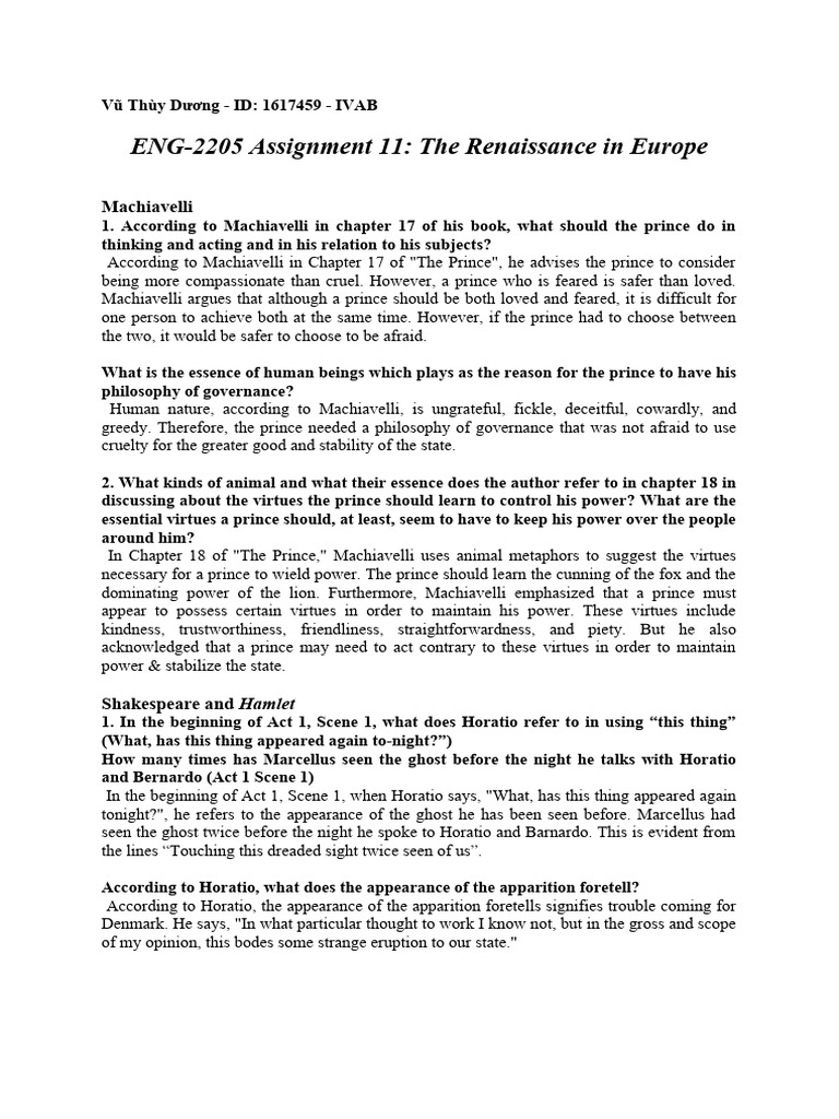 Assignment 11 | PDF | Hamlet | The Prince
