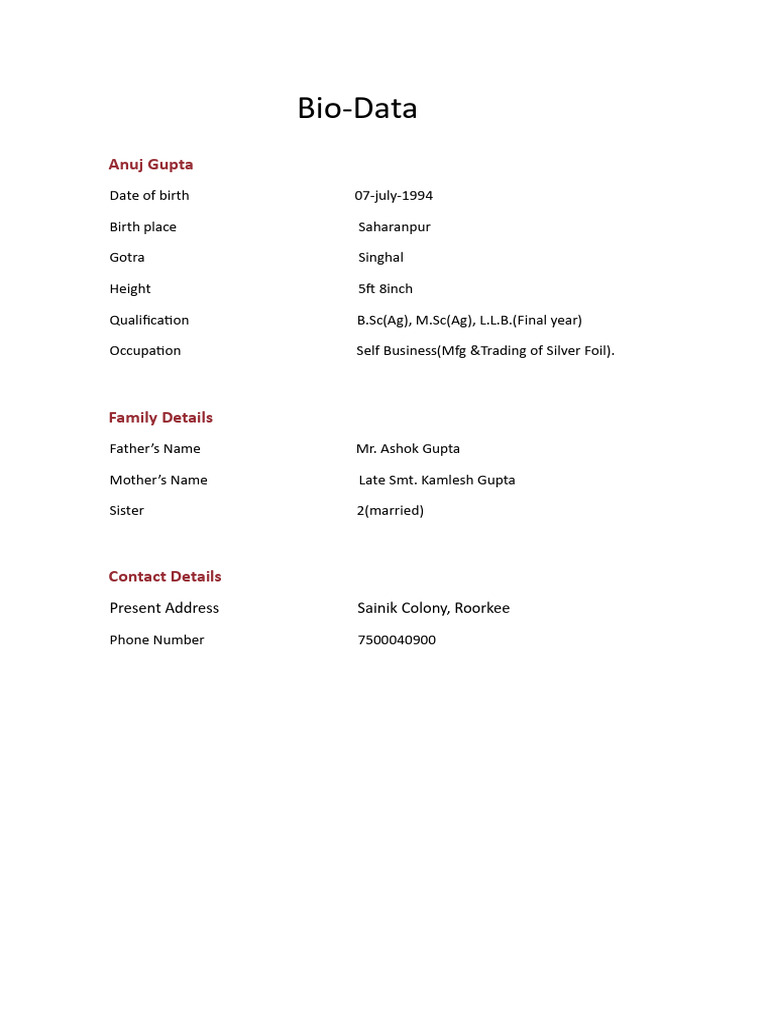 Bio-Data: Anuj Gupta | PDF