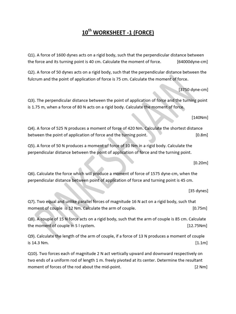 10th WORKSHEET FORCE | PDF | Force | Torque
