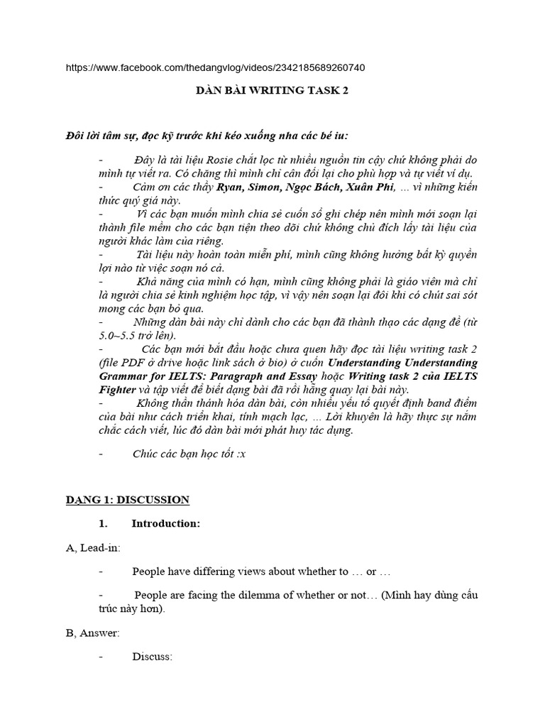 Dàn Bài Writing Task 2 | PDF