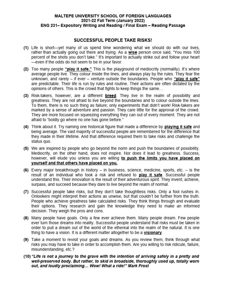 Final Exam Reading Passage | PDF