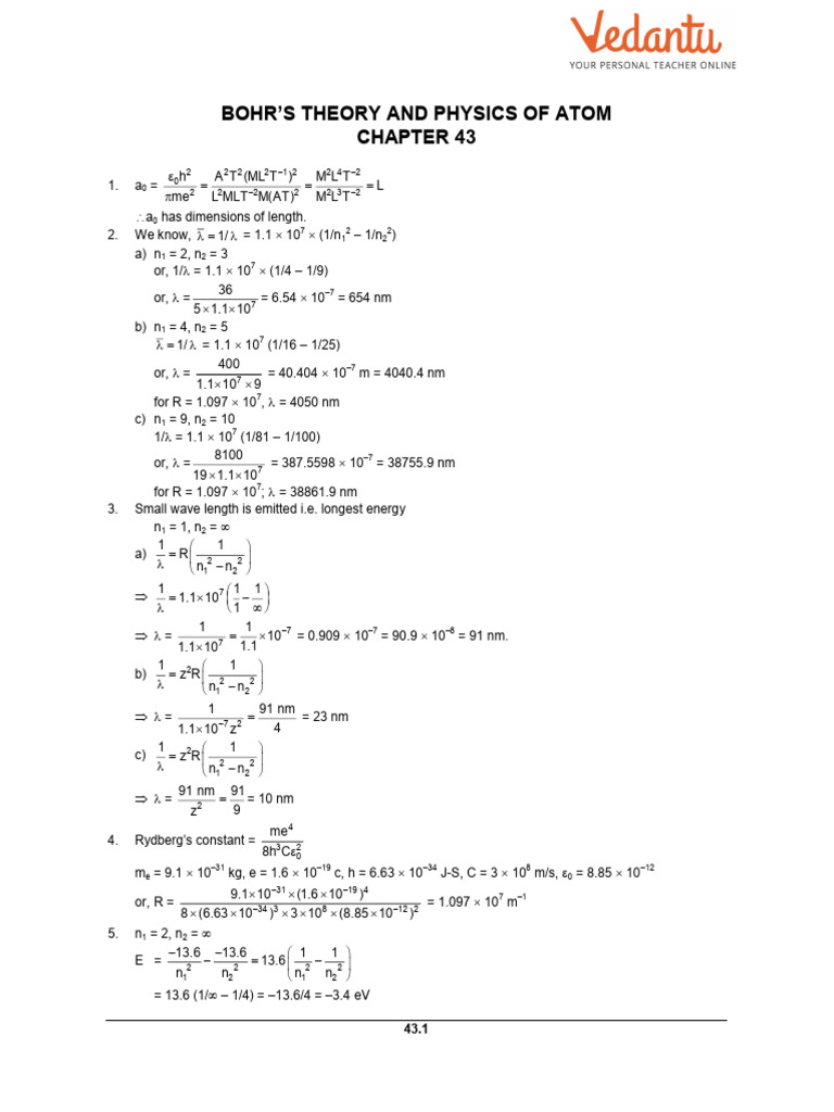 Physics of Bohr's Atom Theory | PDF
