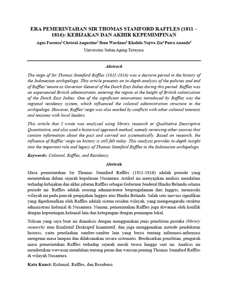 Era Pemerintahan Sir Thomas Stamford Raffles (1811 - 1816) : Kebijakan ...