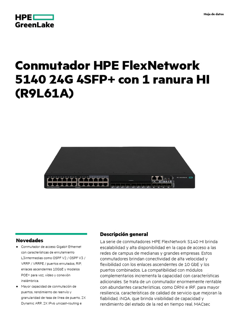 Switches Hpe Networking Comware Switch 24g 4sfp 1 Slot 5140hi Psn1014655723pees Pdf
