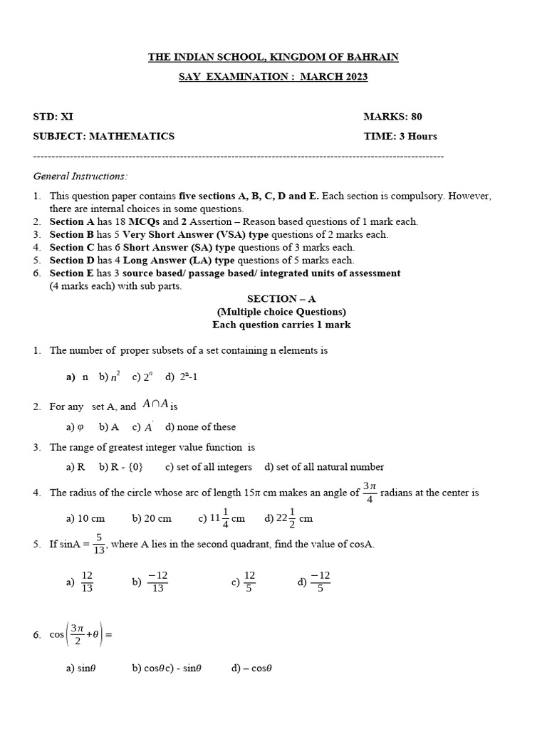 Annual QN Paper, Class XI 2023 SAY | PDF | Euclidean Geometry | Mathematics