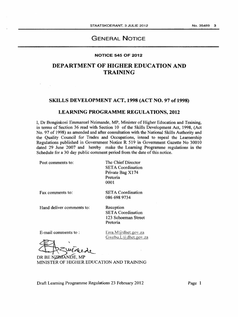 Skills Development Act Regulations Learning Programme | Download Free ...