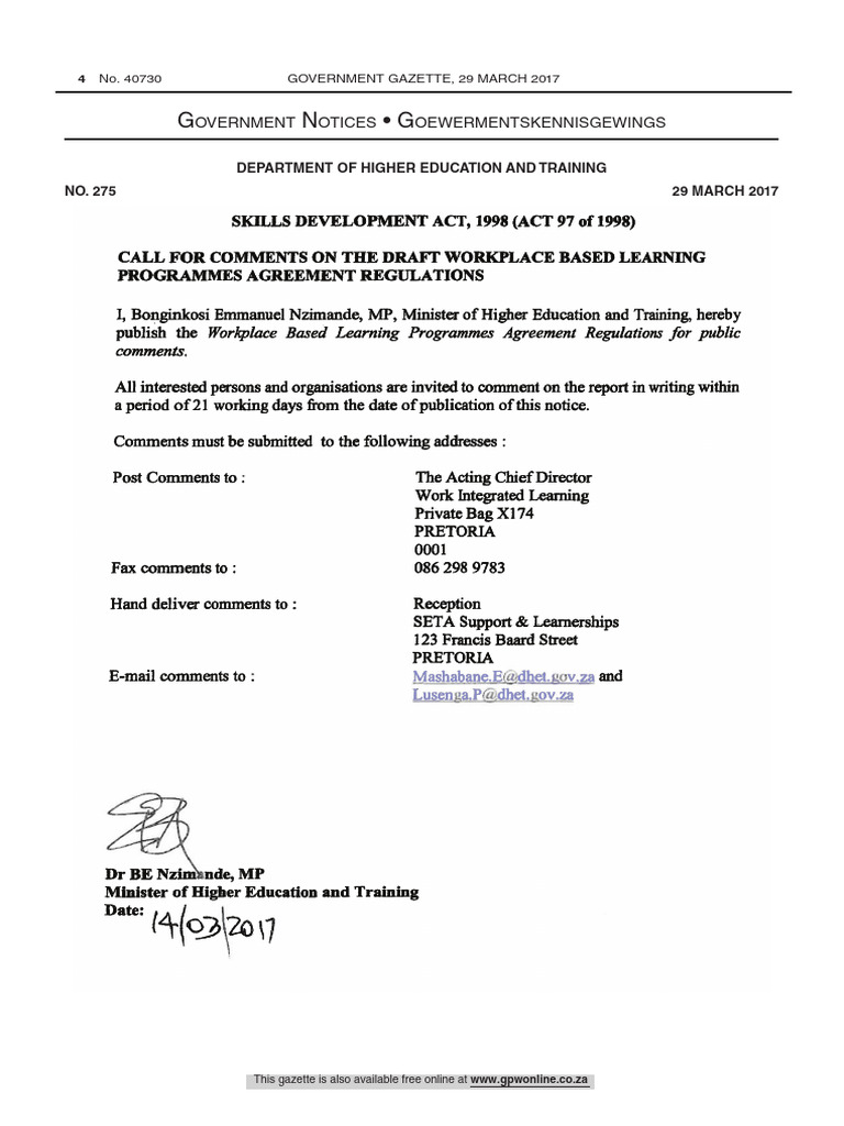 Regulations Workplace Based Learning Programmes Agreement | PDF