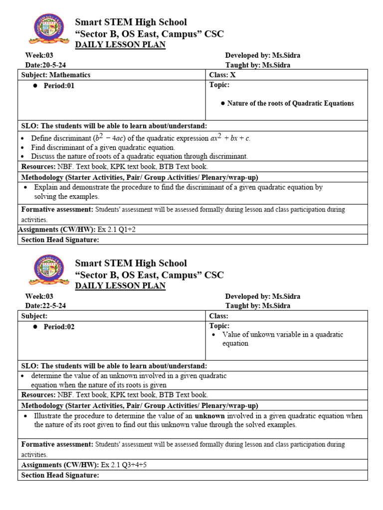 DLP Maths .10th Week3 | PDF | Equations | Quadratic Equation