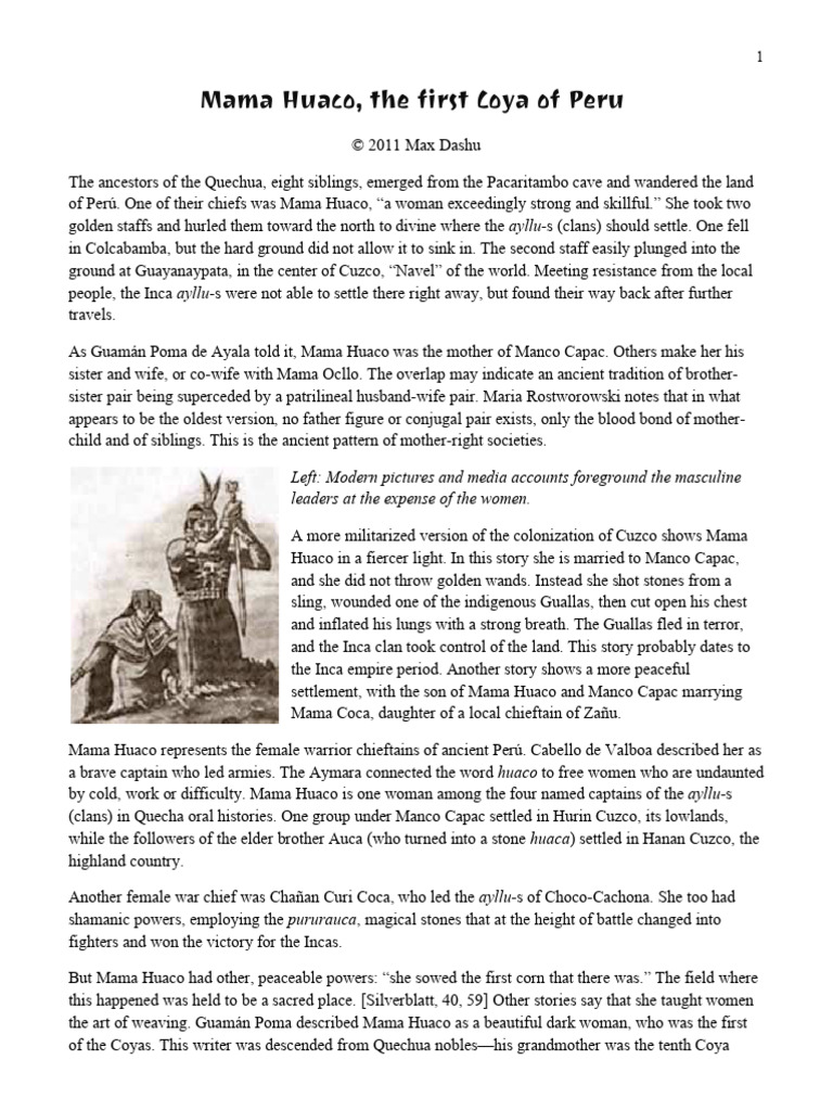 Mama Huaco The First Coya of Peru | PDF | Inca Empire | Peru