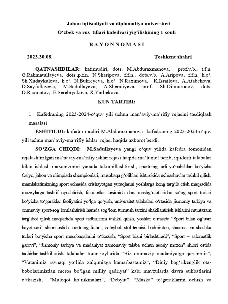 Bayonnoma Namuna Talabalarga | PDF