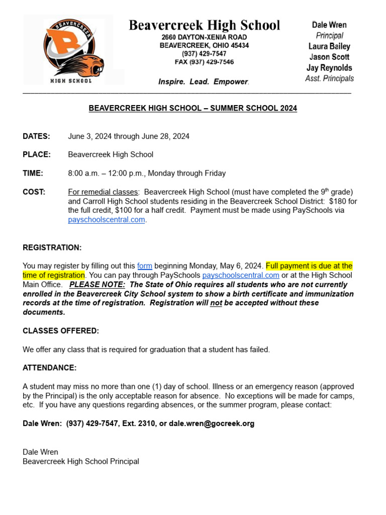 2024 Summer School Letter | PDF