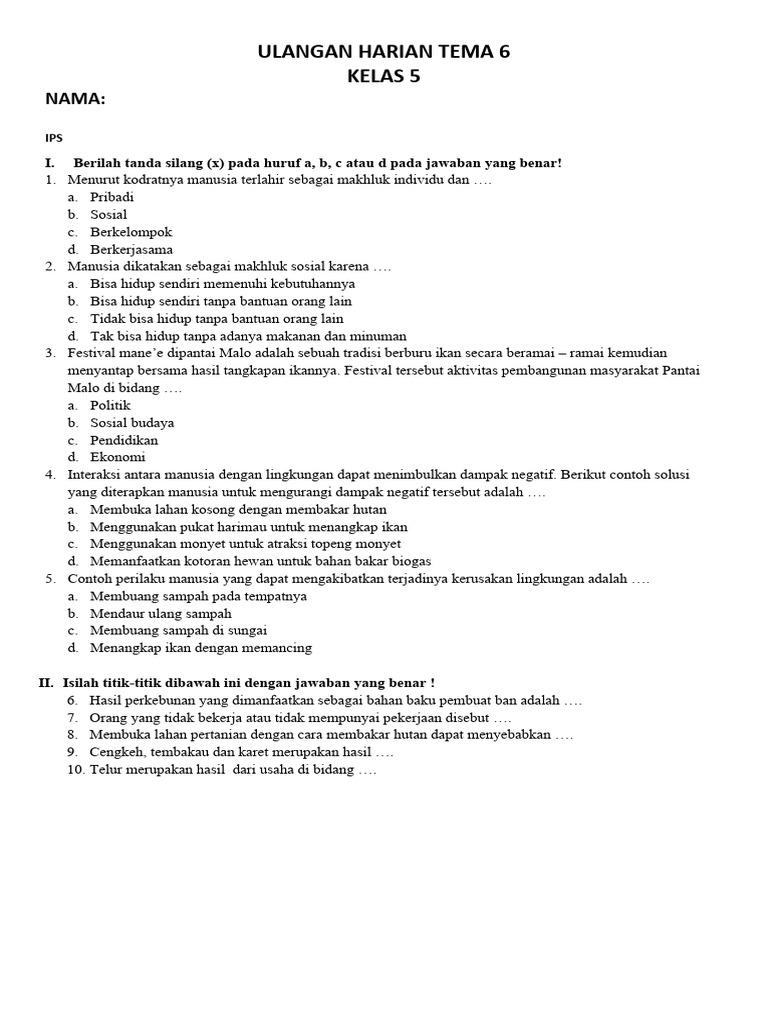 Ulhar Tema 6 Ipa Ips | PDF | Kajian Bahasa Asing