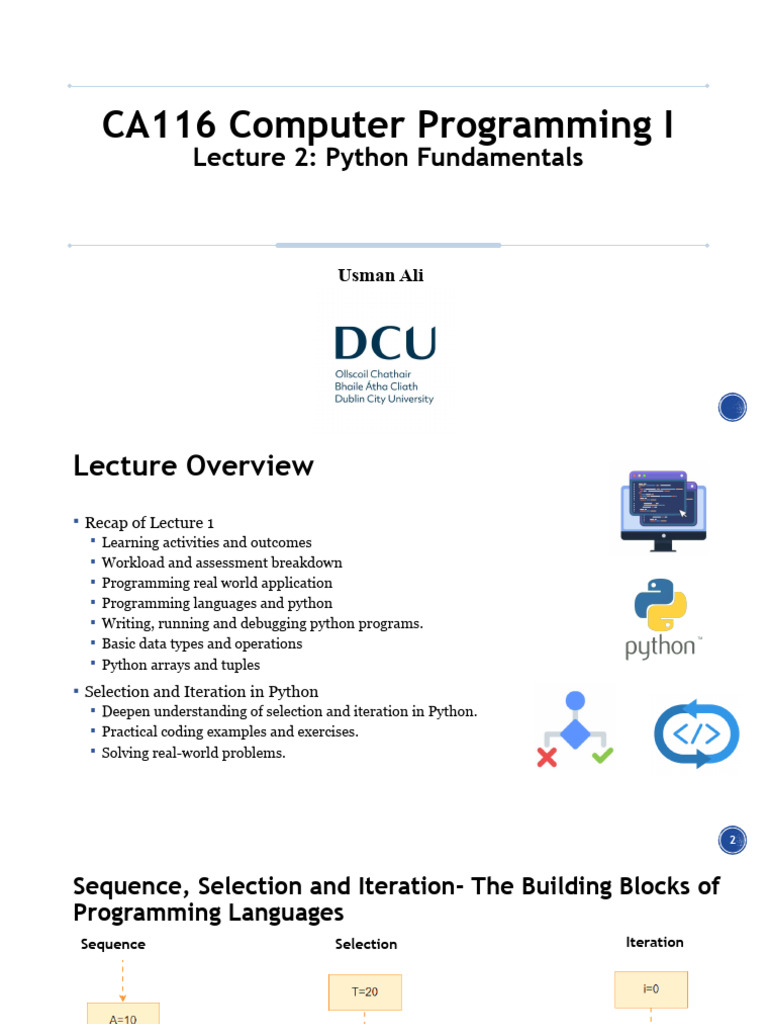 Computer Programming I Lecture 2 Python Fundamentals Pdf Computer Programming Python 