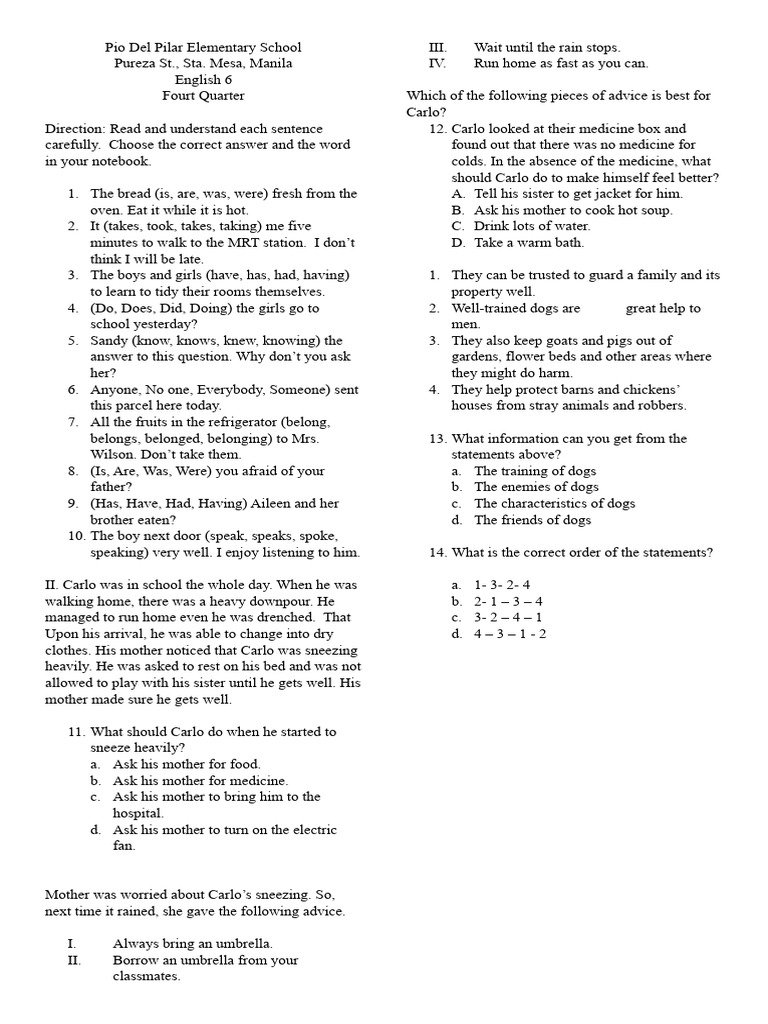 Subject-Verb Agreement Quiz | PDF