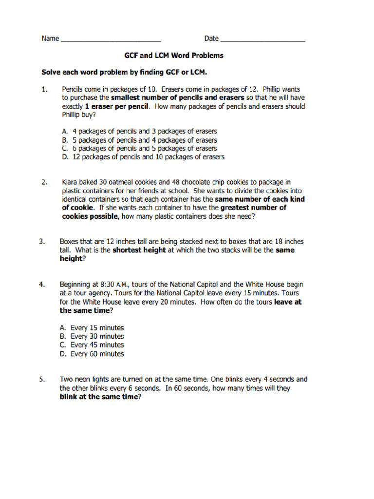 GCF-LCM Word Problems | PDF