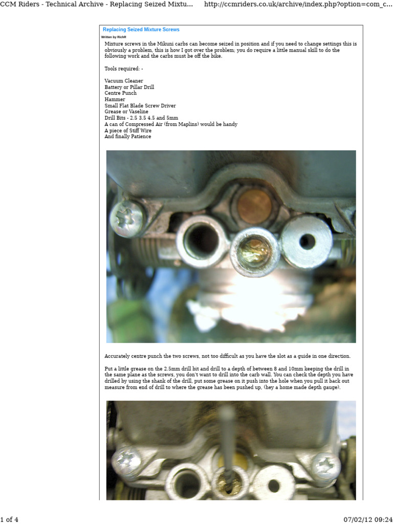 Replacing Seized Mixture Screws | PDF | Drill | Screw